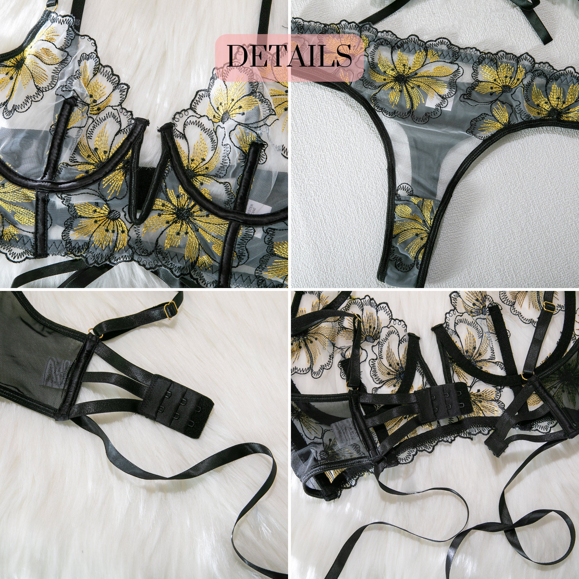 Lingerie Floral Sexy Underwear Luxury Lace Deep-v Bra Set Women 2 Piece ...