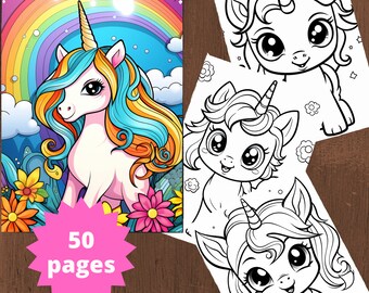 Unicorn Coloring Pages Kawaii Coloring Book Birthday - Etsy
