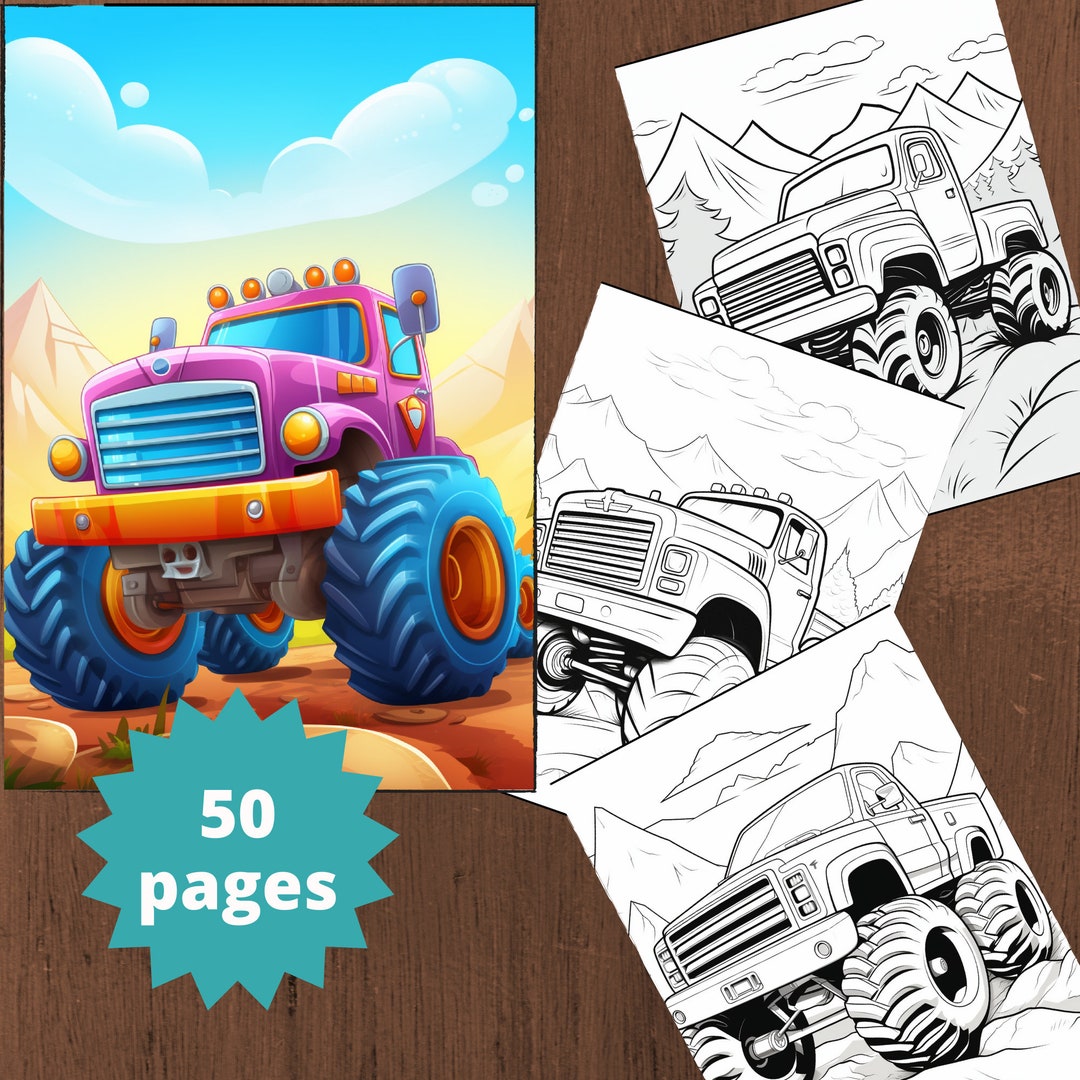 Monster Truck Coloring Book, Coloring Page for Kids an Adults, Instant ...