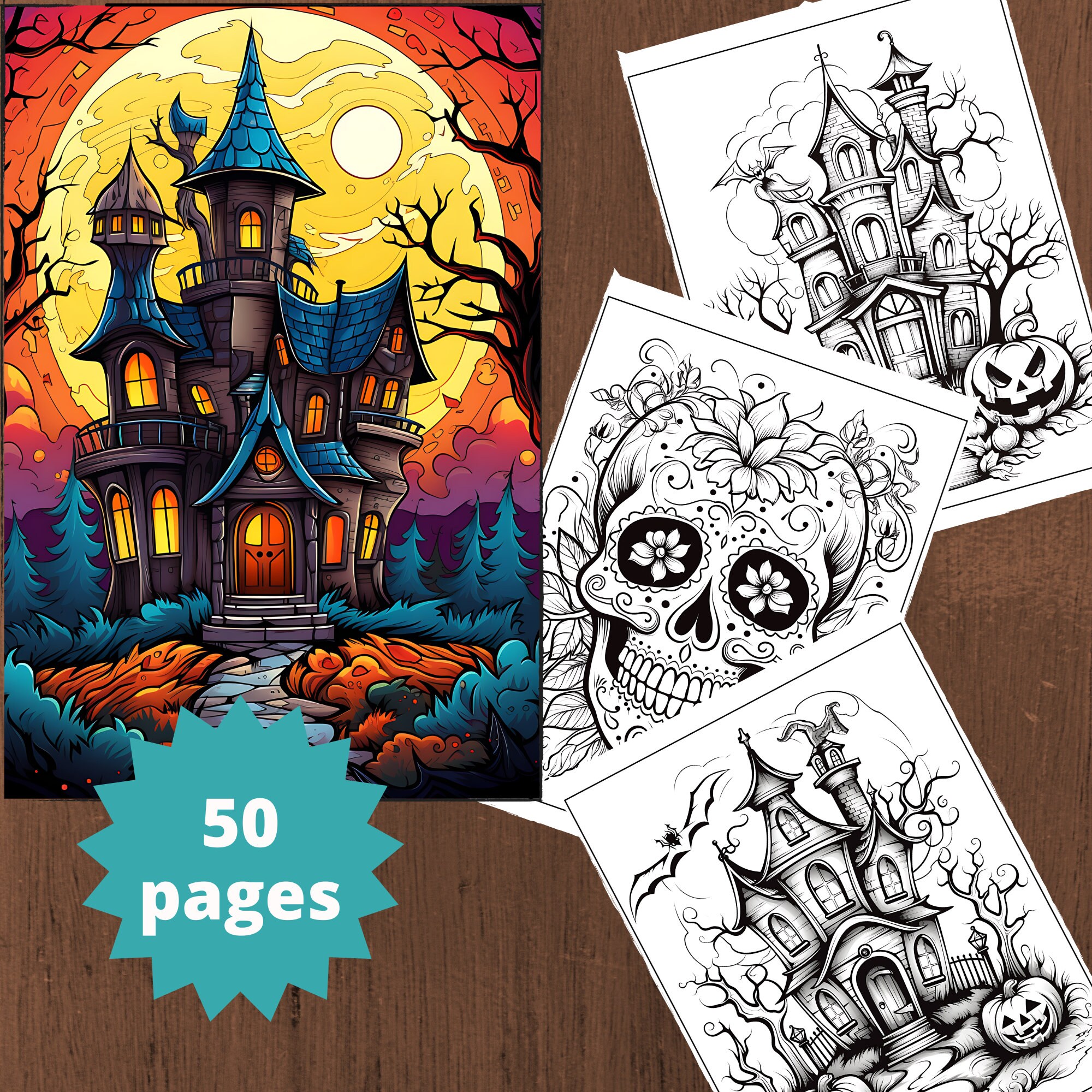 Creepy Coloring Page, Coloring Book for Adults, Halloween Coloring Book ...