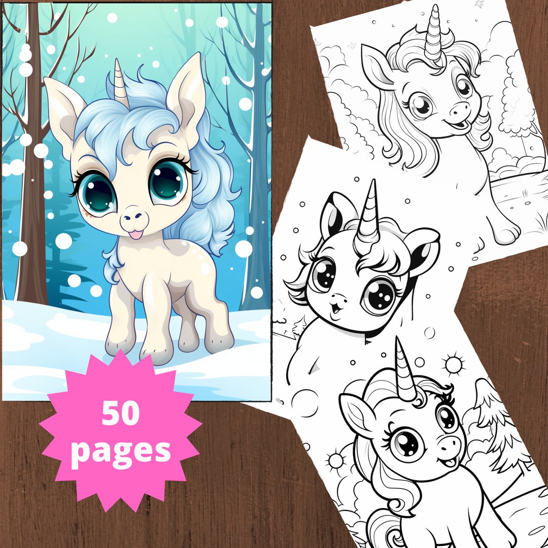 50 Unicorn Coloring Pages, Children's Coloring Book, Unicorn Coloring ...