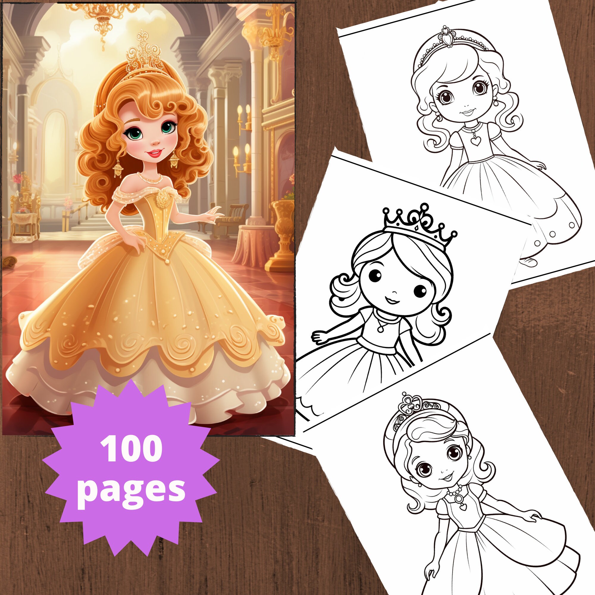 100 Princess Coloring Book, Printable Fairytale Princess Castle ...