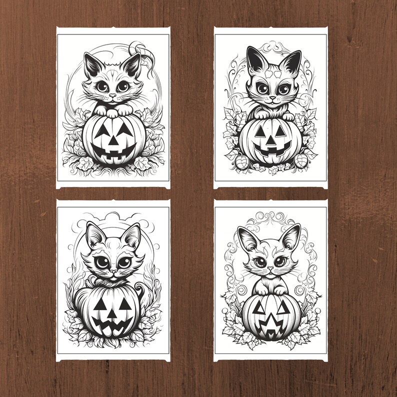 Halloween Cats Coloring, Coloring Pages for Kids and Adults, Creepy ...