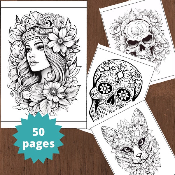 Tattoo Coloring Book - Etsy