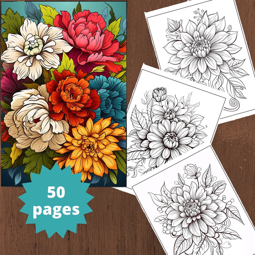 Flower Coloring Book, Coloring Book for Adults, Coloring Flower ...