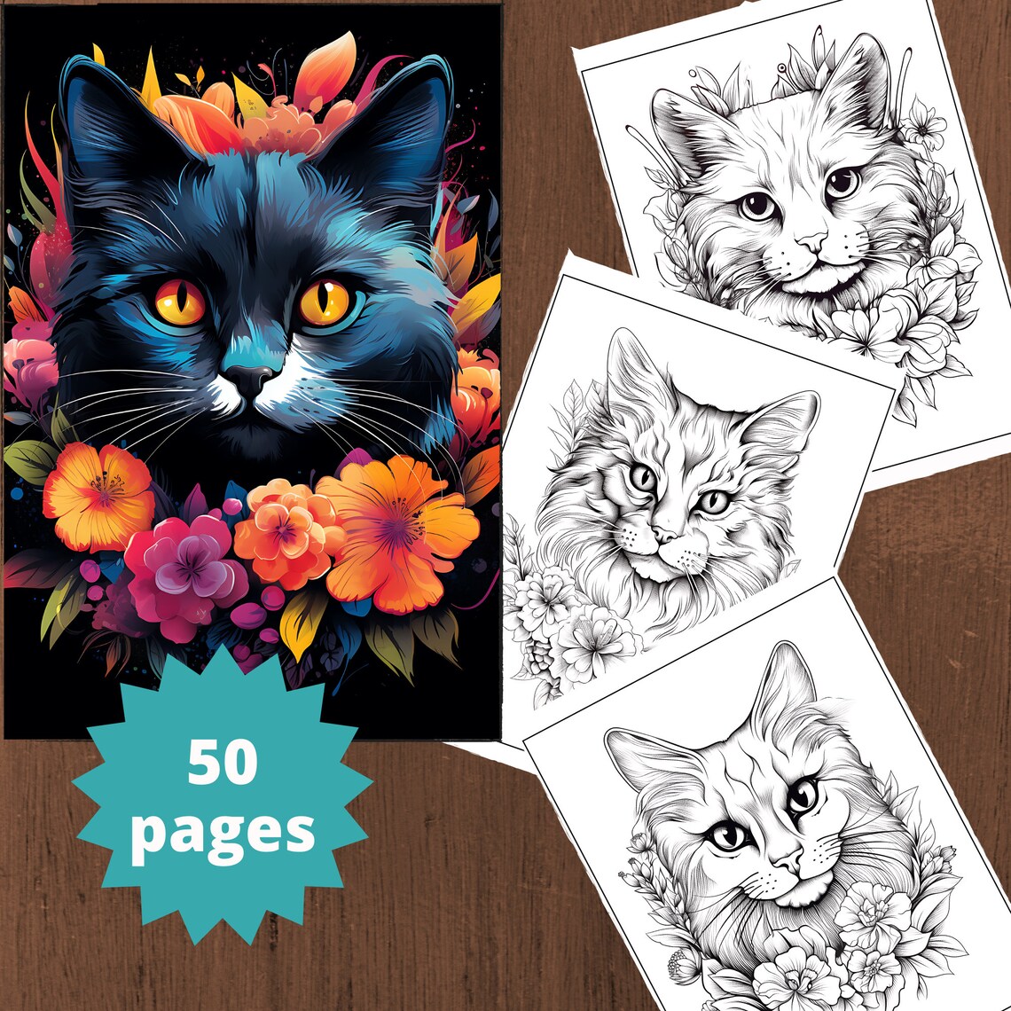 50 Cats Coloring Page - Coloring Pages for Kids and Adults, Instant ...