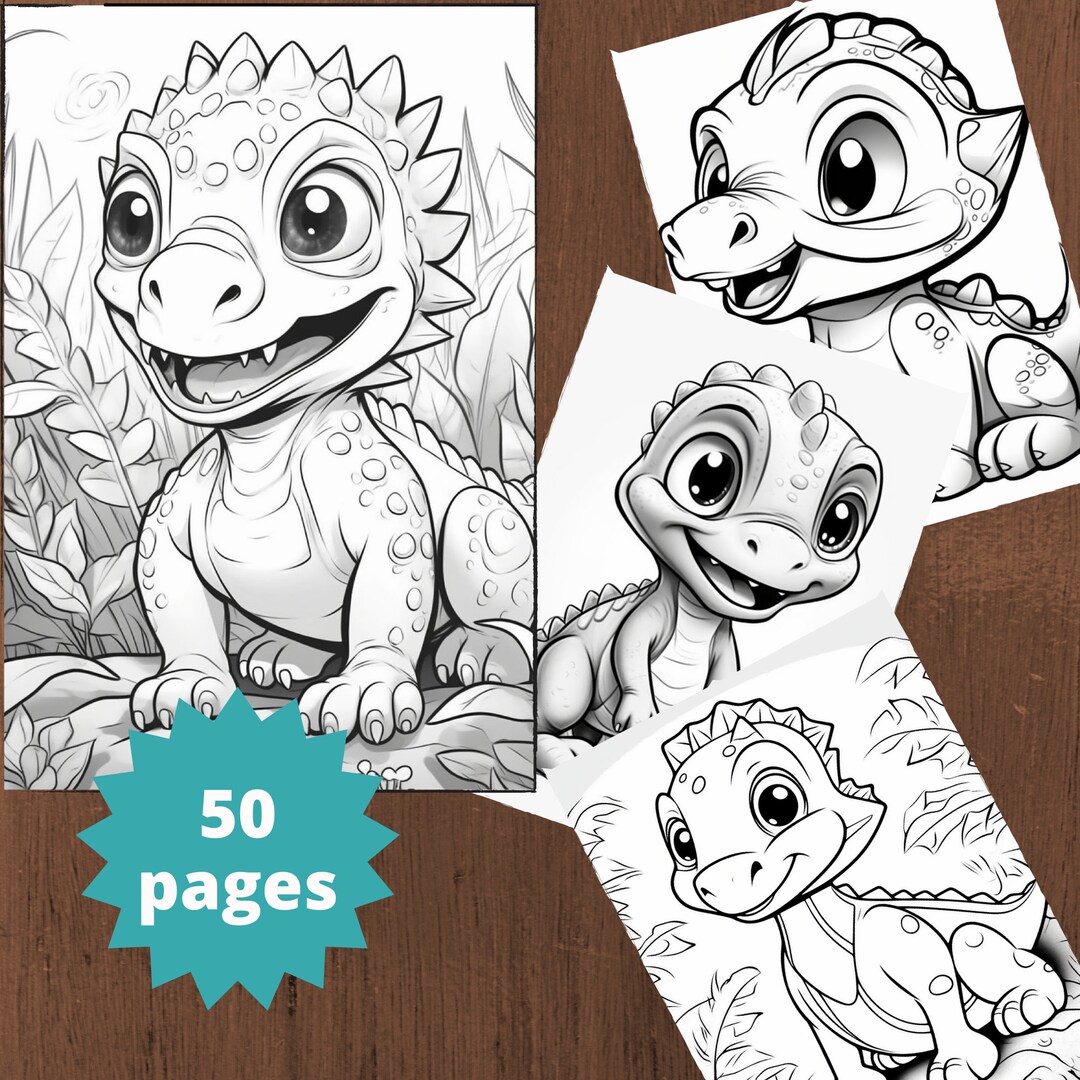 50 Dinosaur Coloring Pages Birthday, Kawaii Doodle, Birthday Activity ...