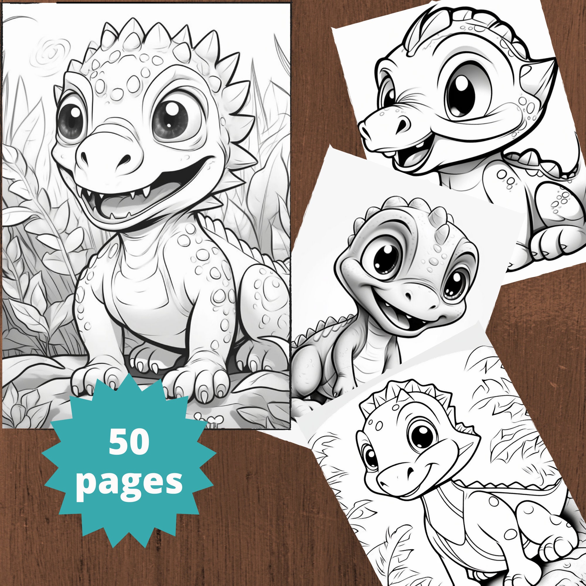 50 Dinosaur Coloring Pages Birthday, Kawaii Doodle, Birthday Activity ...