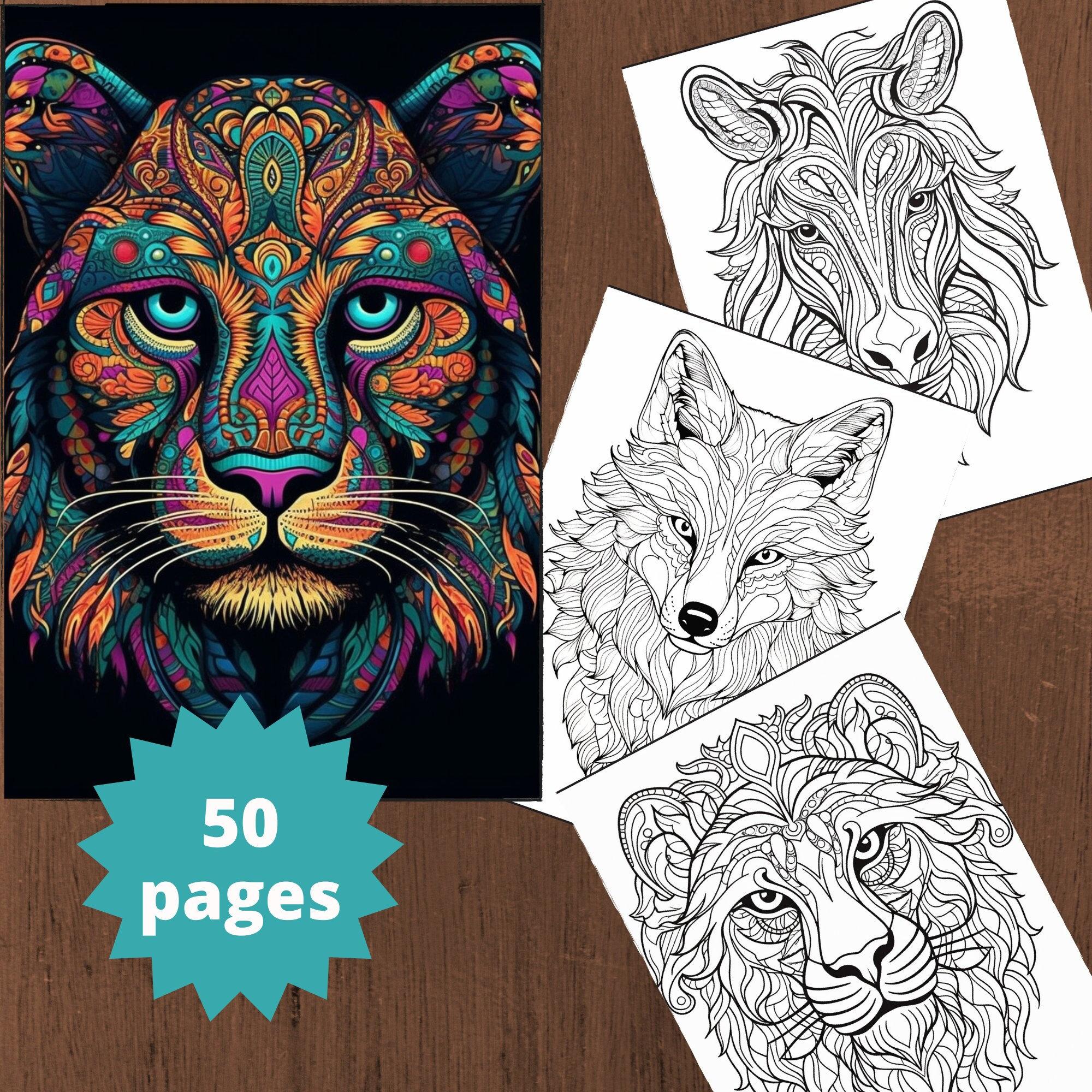 50 Mandalas Animals Coloring Page Book - Coloring Pages for Kids and ...