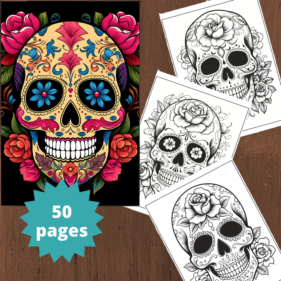 50 Skulls Coloring Page - Coloring Pages for Kids and Adults, Instant ...