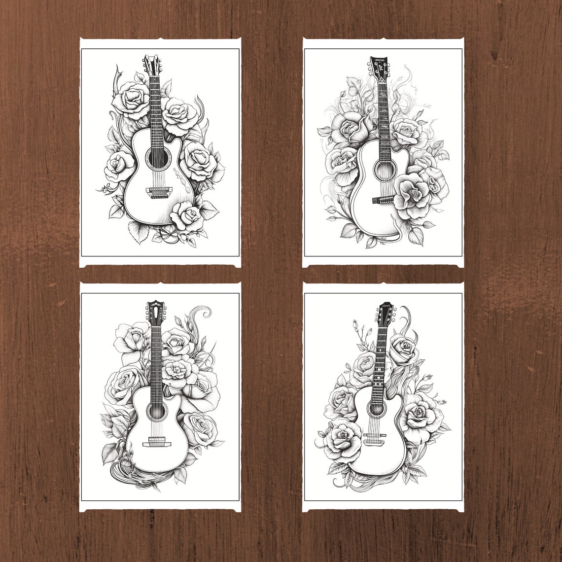 Guitar Coloring Page, Coloring Book for Adults, Guitar Coloring Book ...