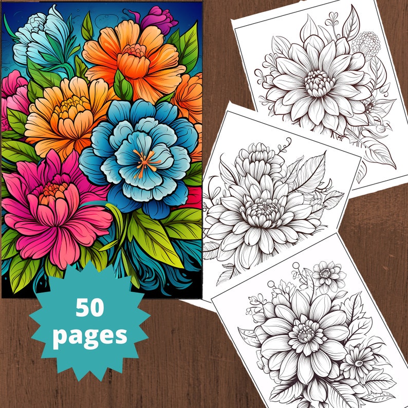Coloring Pages Flower, Coloring Book for Adults, Flower Coloring Book ...