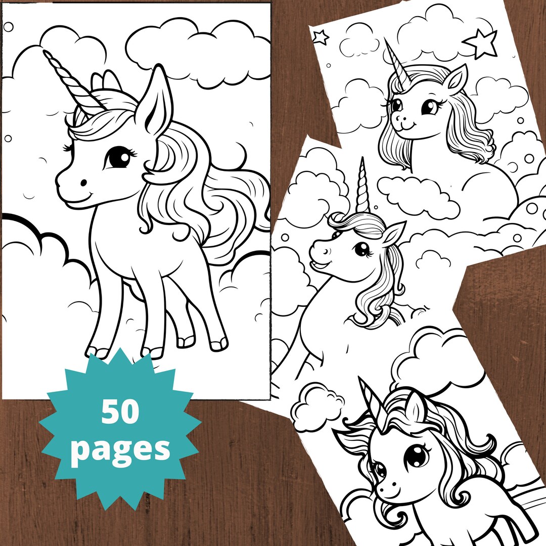 50 Cute Baby Unicorn Coloring Page, Printable PDF Sheets, Instant ...