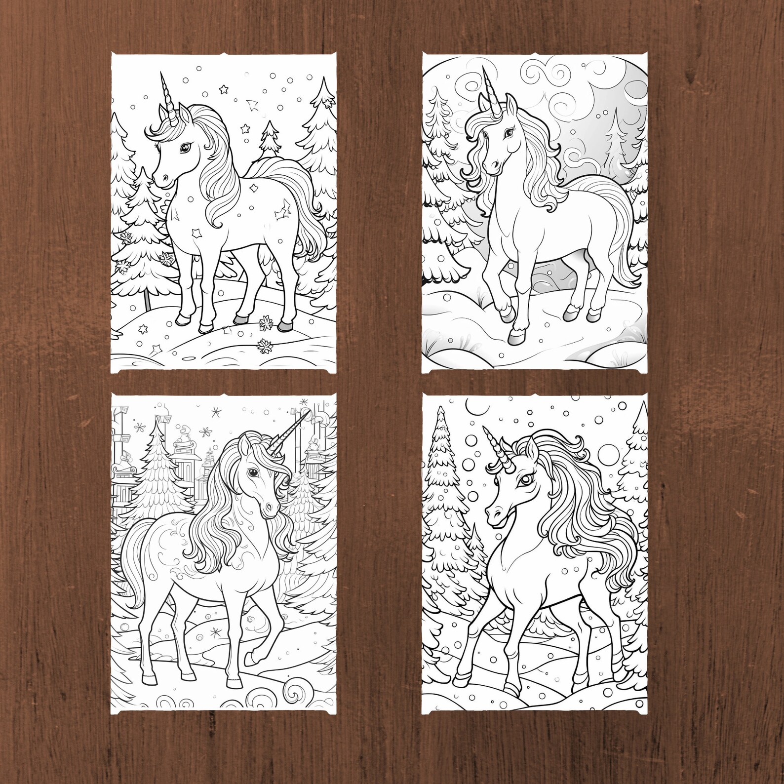 50 Unicorn Christmas Coloring Page, Christmas Coloring Book, Coloring ...