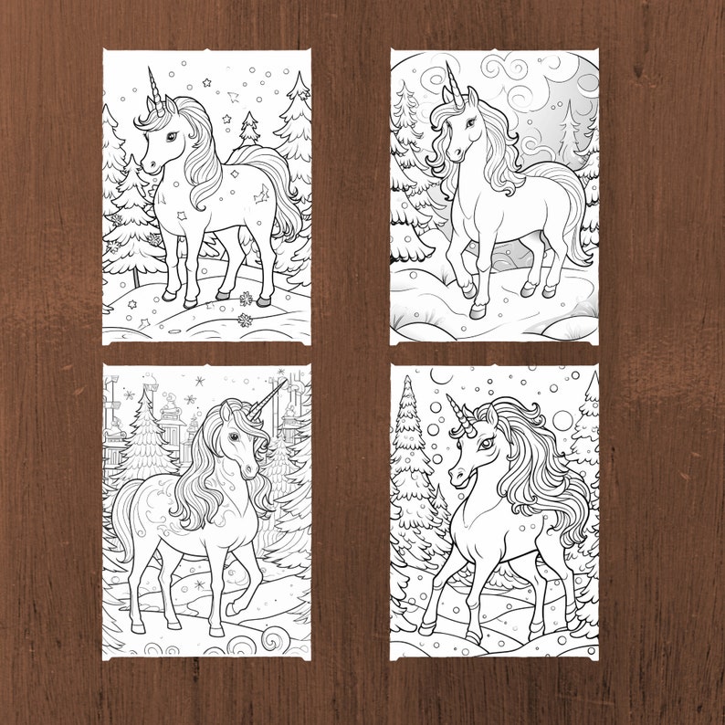 50 Unicorn Christmas Coloring Page, Christmas Coloring Book, Coloring ...