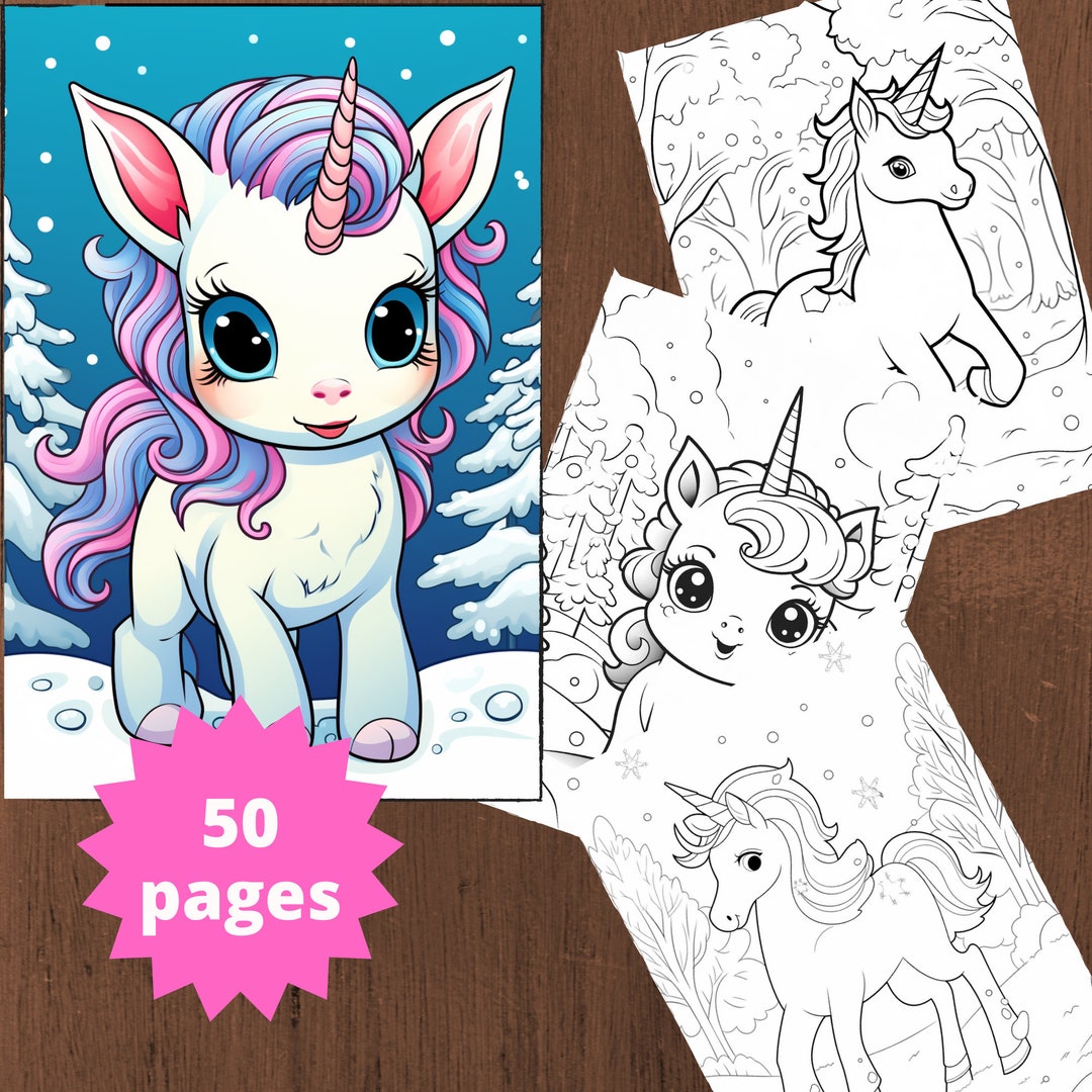 50 Unicorns Coloring Pages, Coloring Book for Adults and Kids ...