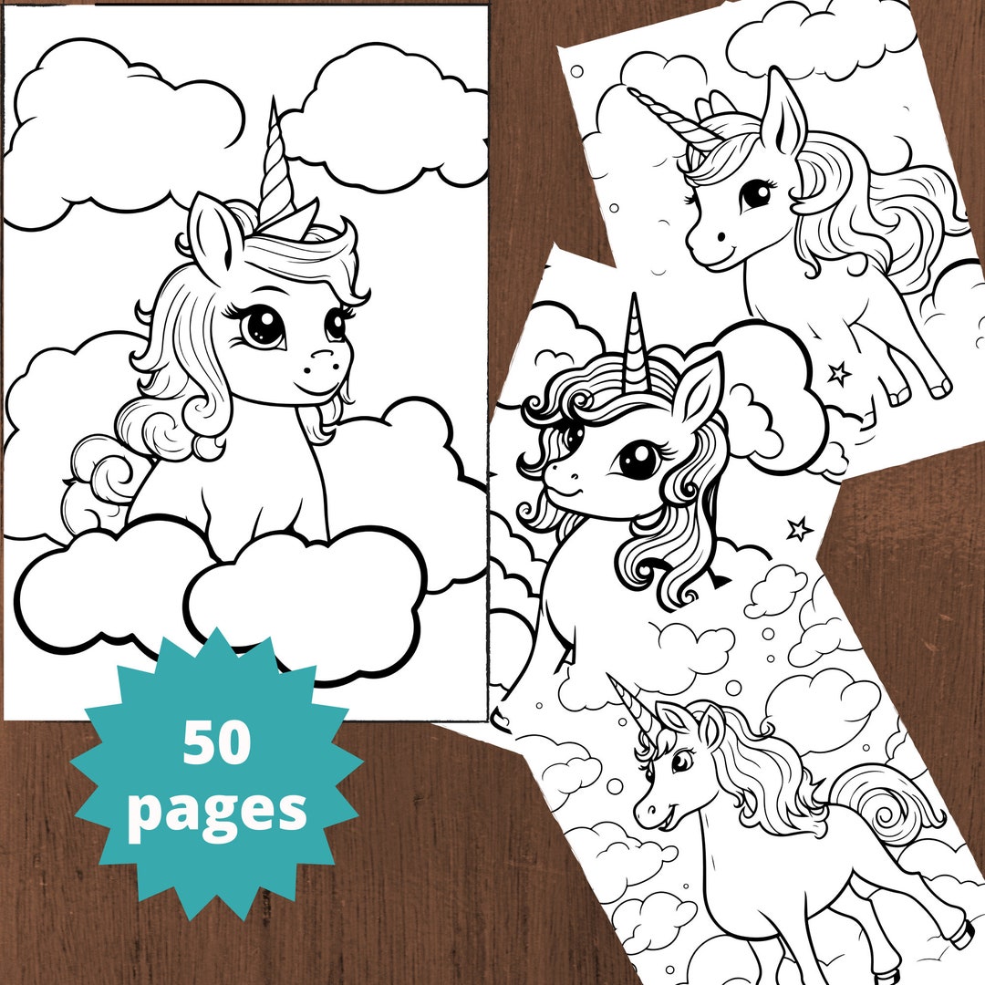 Baby Unicorn Fantasy Coloring Page Book, Adults Kids Instant Download ...