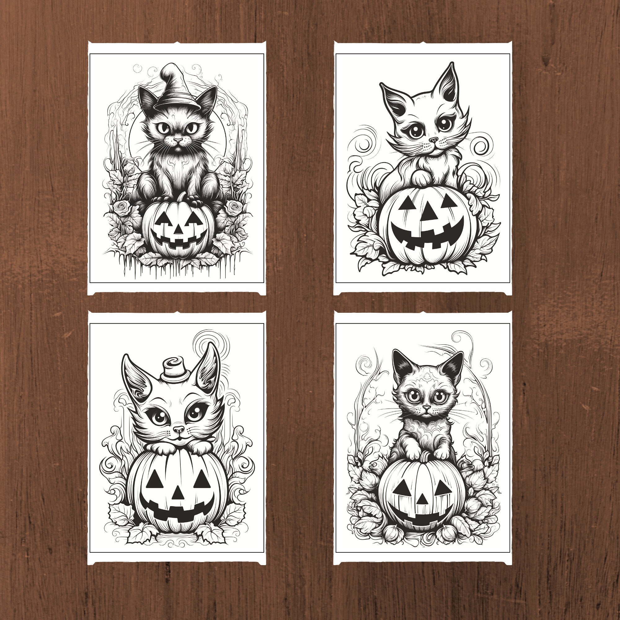 Halloween Cats Coloring, Coloring Pages for Kids and Adults, Creepy ...