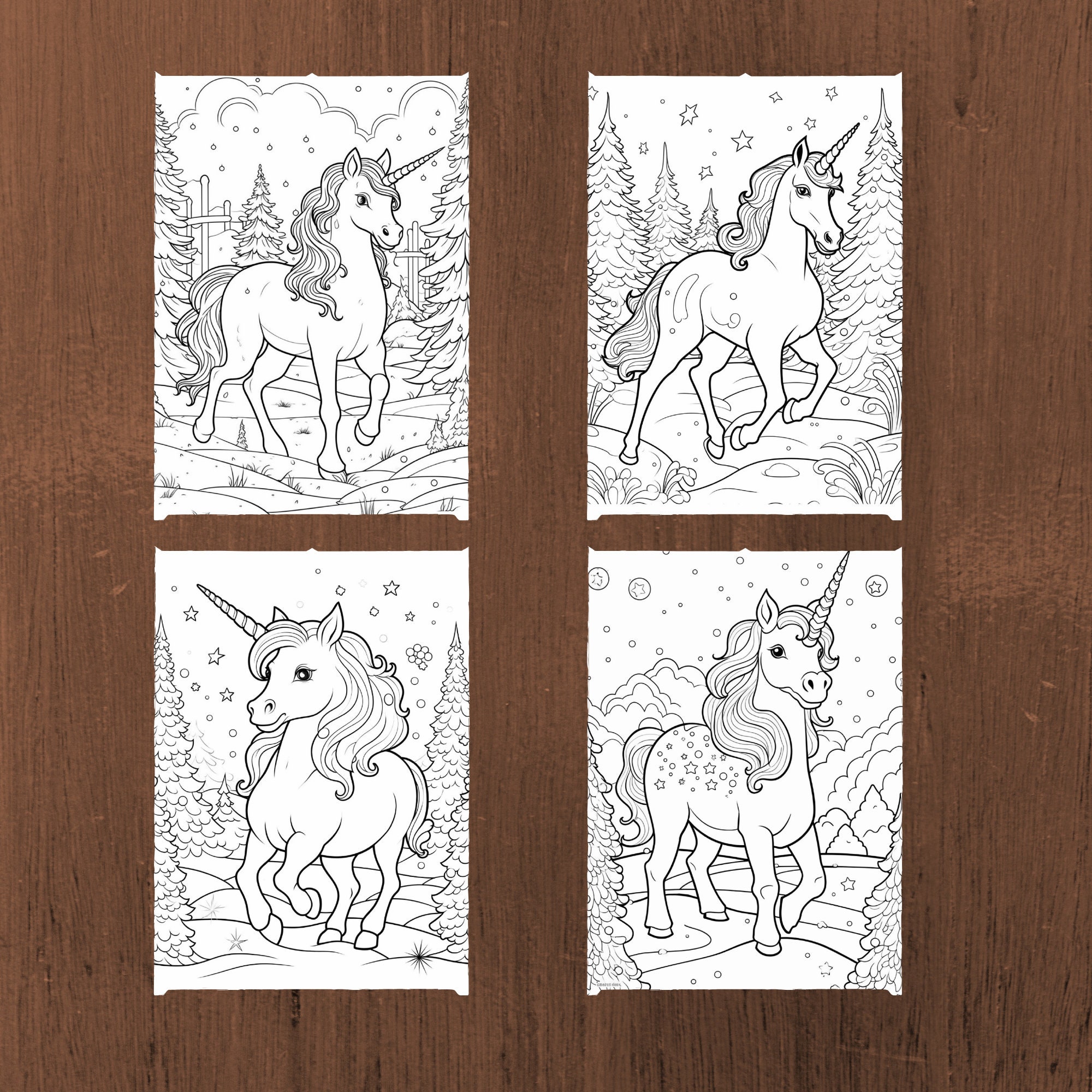 50 Unicorn Christmas Coloring Page, Christmas Coloring Book, Coloring ...