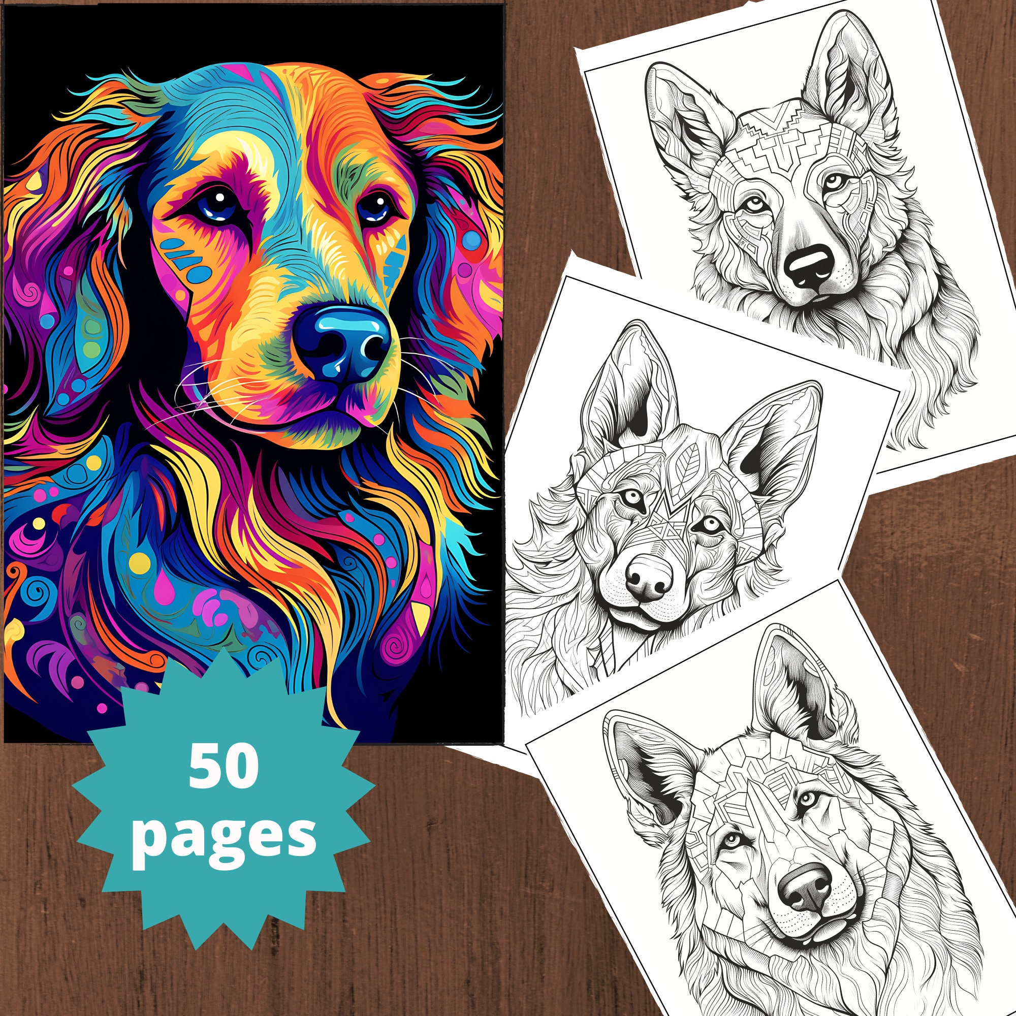 50 Dogs Coloring Page - Coloring Pages for Kids and Adults, Instant ...