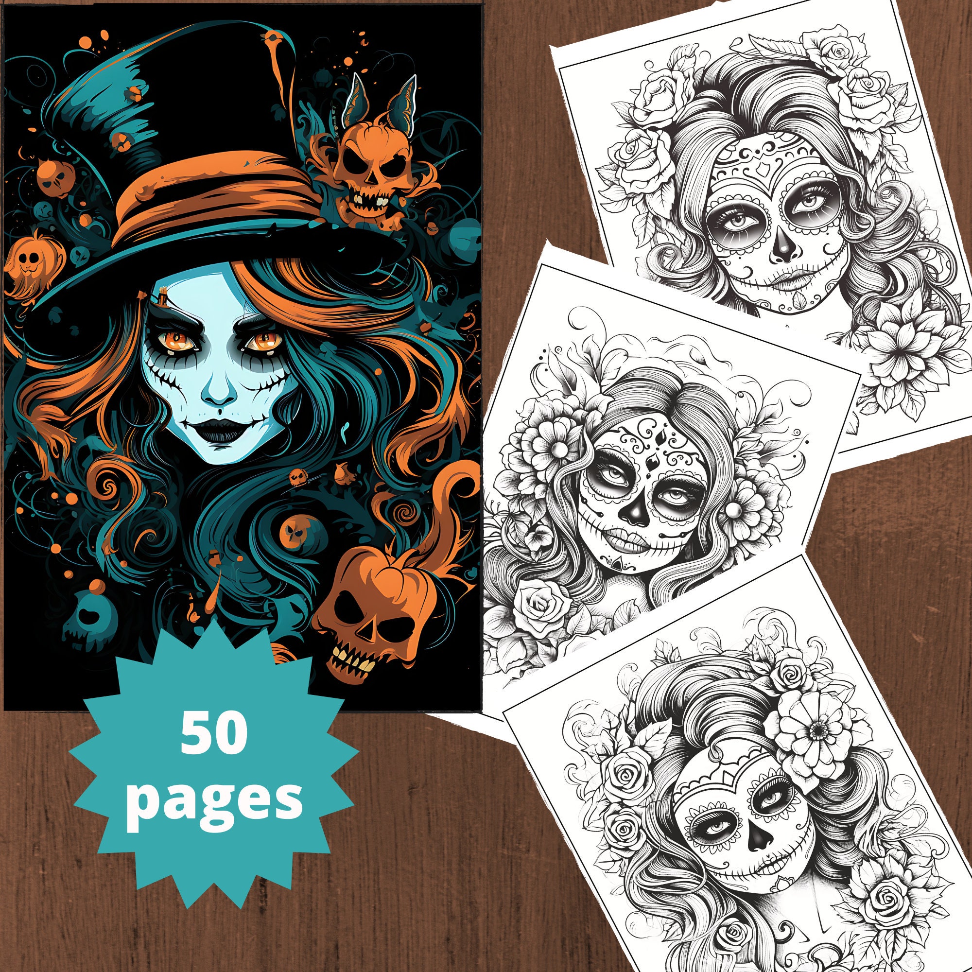 50 Creepy Halloween Coloring Page, Coloring Book for Adults, Creepy ...