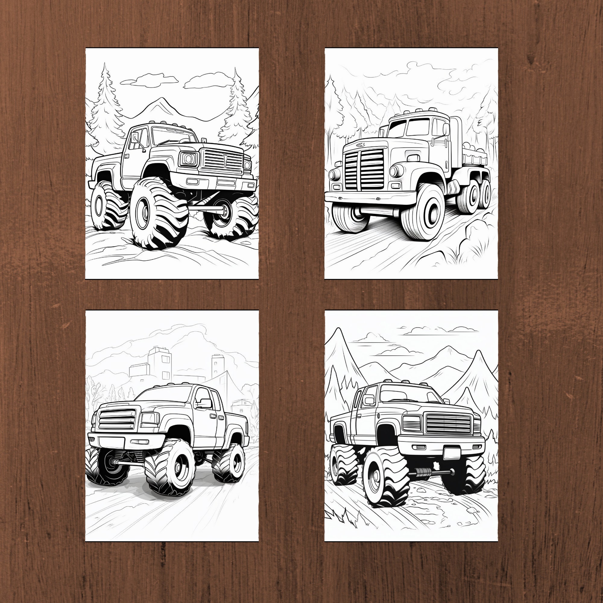 Monster Truck Coloring Book, Coloring Page for Kids an Adults, Instant ...