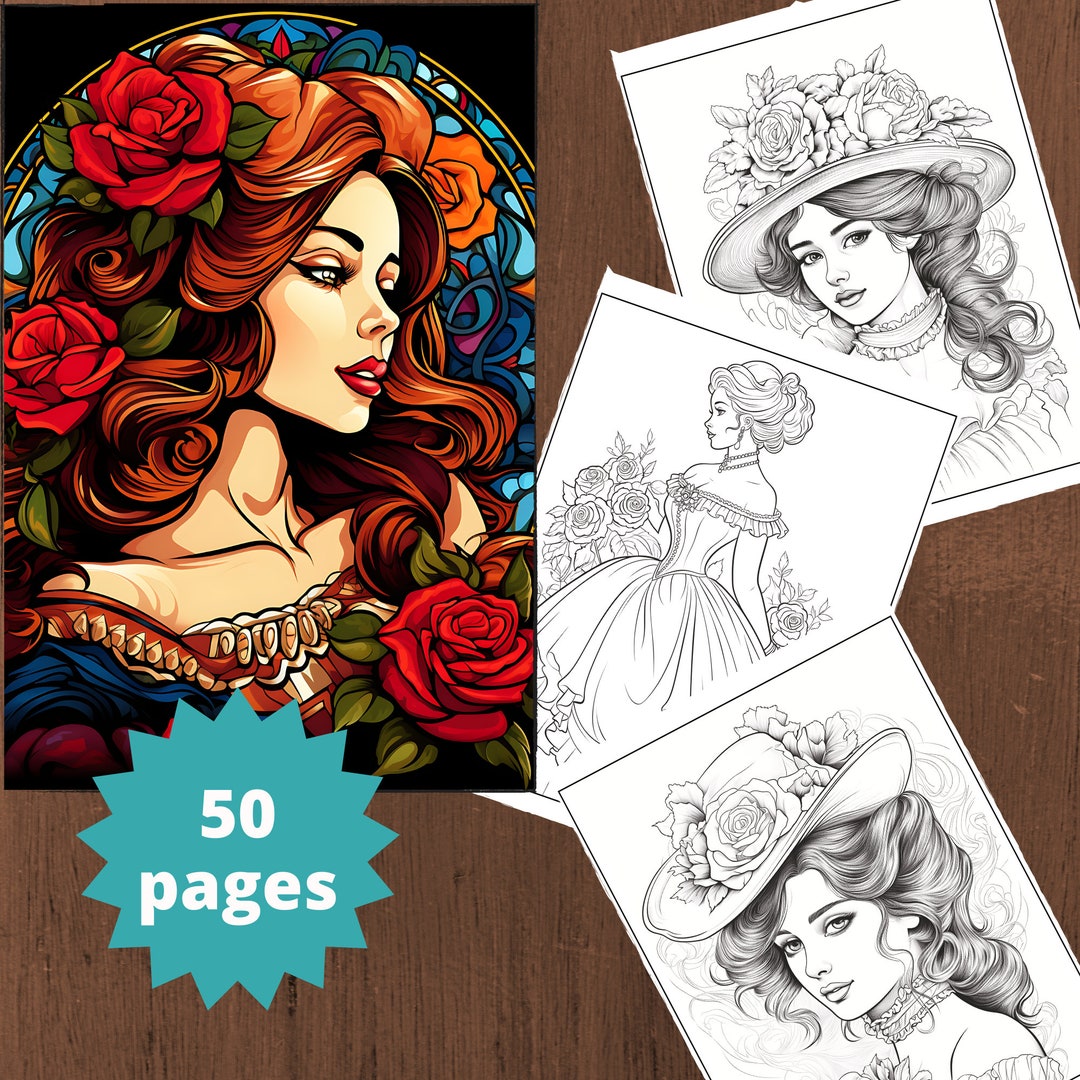50 Women Coloring Page - Coloring Pages for Kids and Adults, Instant ...