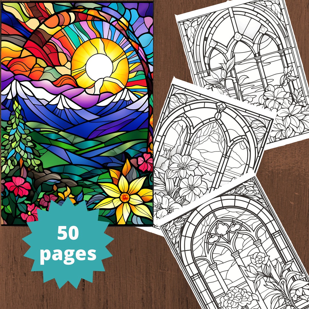 50 Stained Glass Landscape Coloring Page - Coloring Pages for Kids and ...