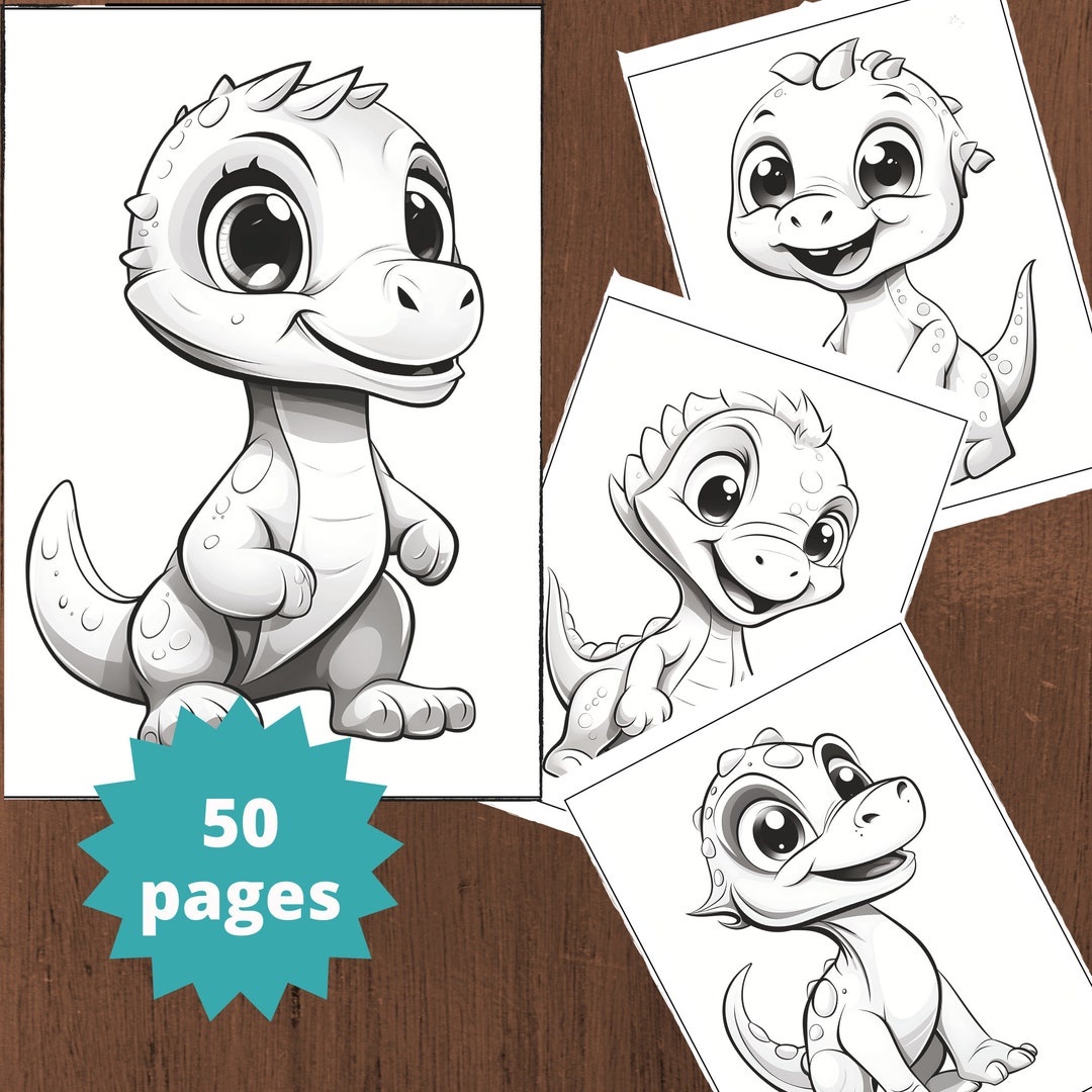 50 Dinosaur Coloring Page - Coloring Pages for Kids and Adults, Instant ...