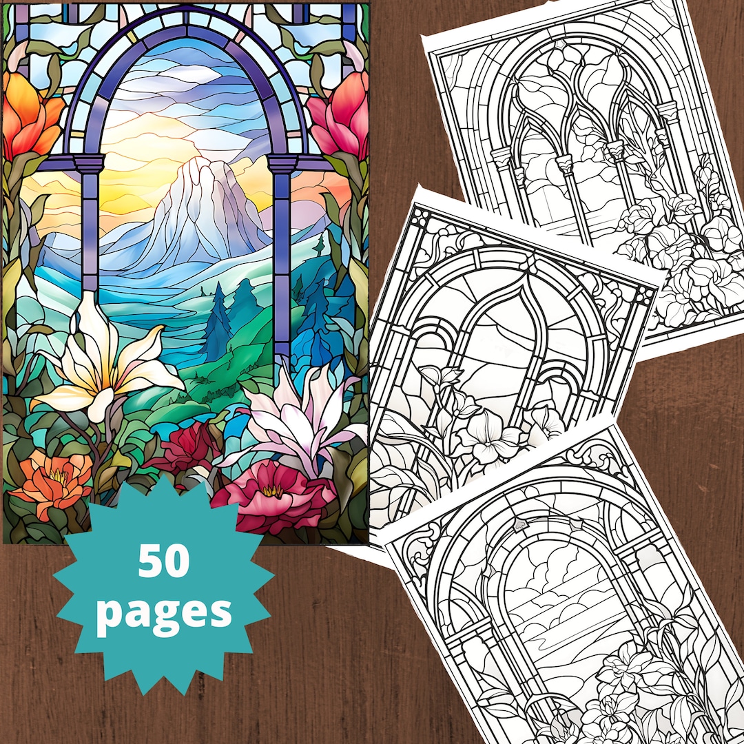 Stained Glass Landscape Coloring Page - Coloring Pages for Kids and ...