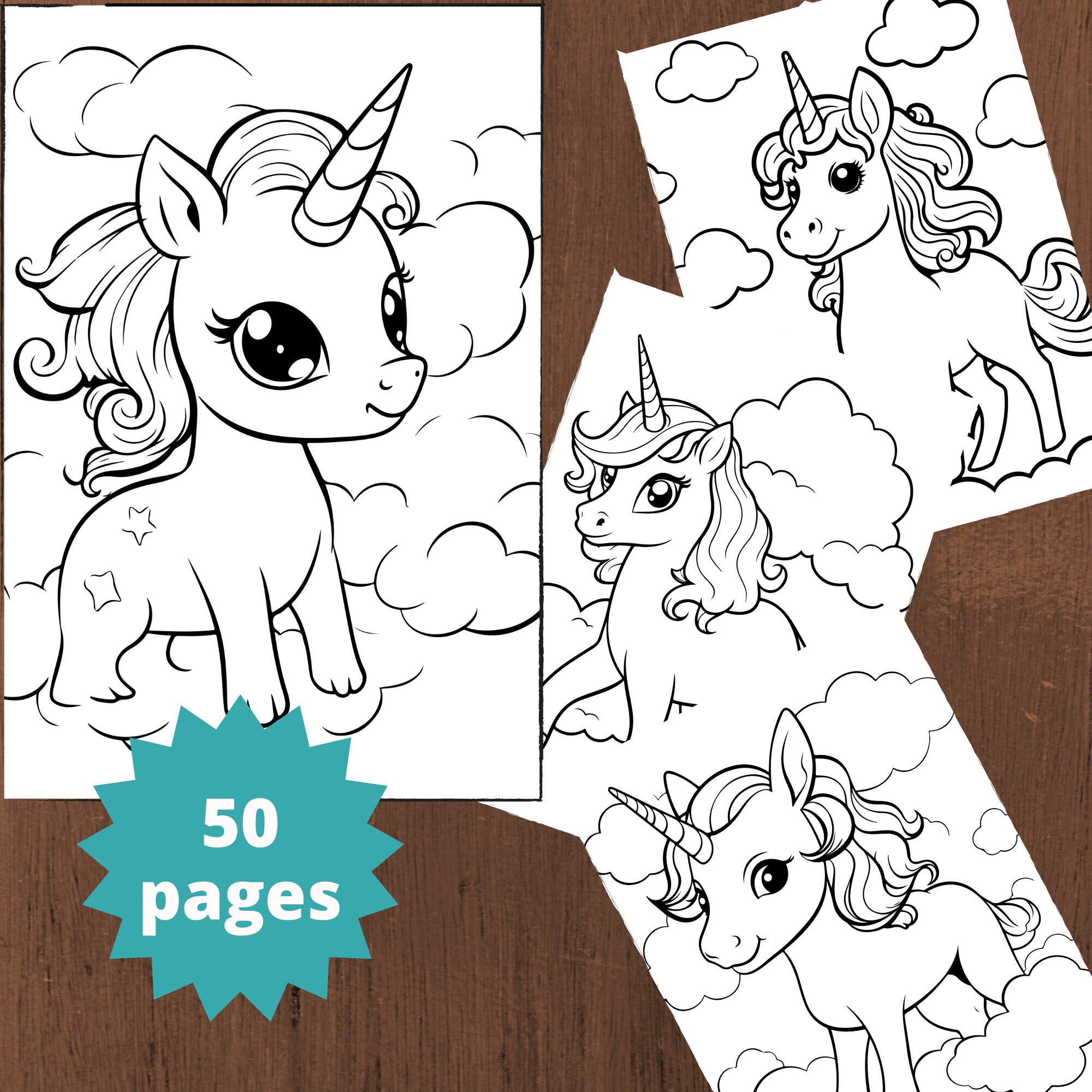 50 Baby Unicorns Fantasy Coloring Page, Adults Kids, Instant Download ...
