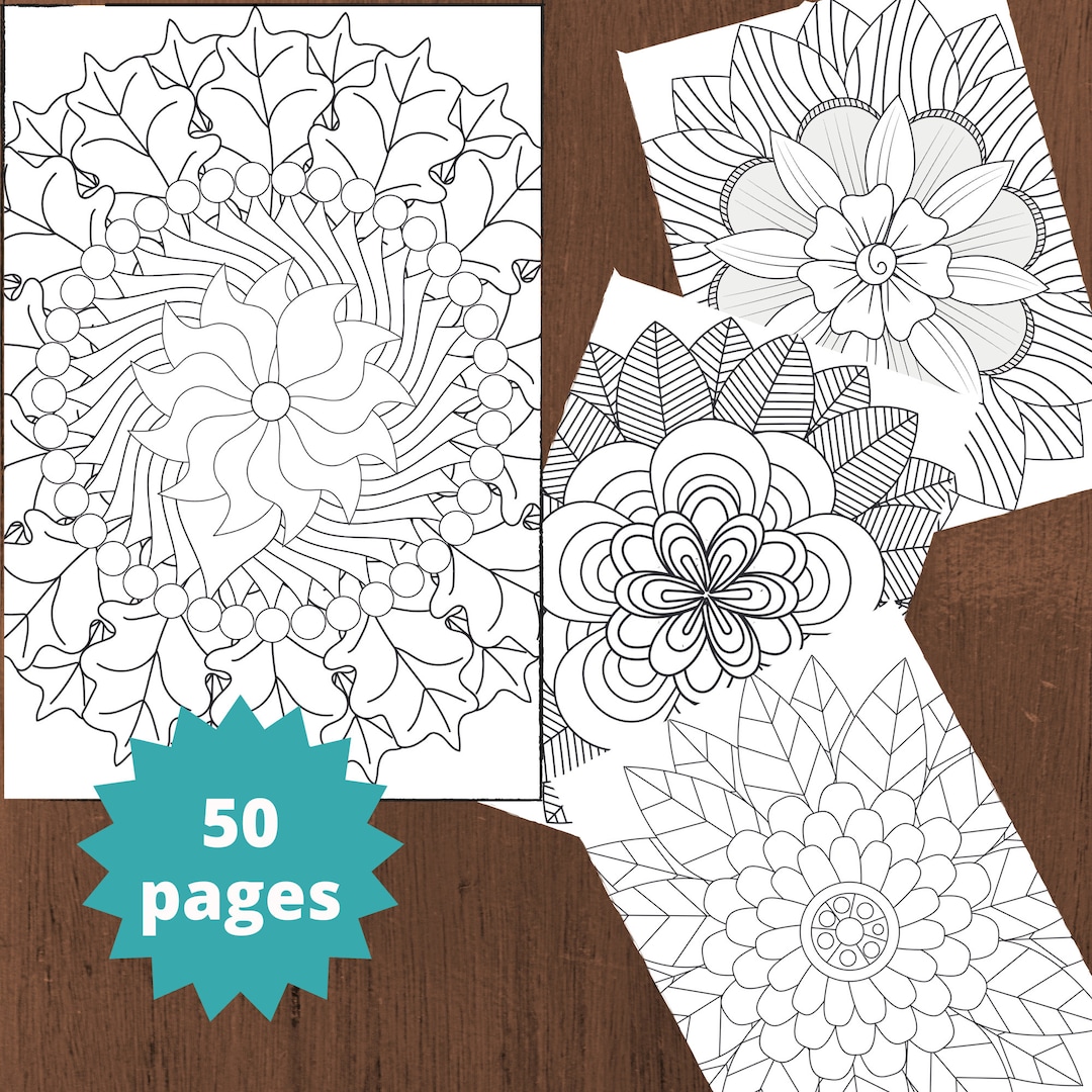 50 Pages Mandala Coloring Book, Printable Coloring Book, Printable PDF ...