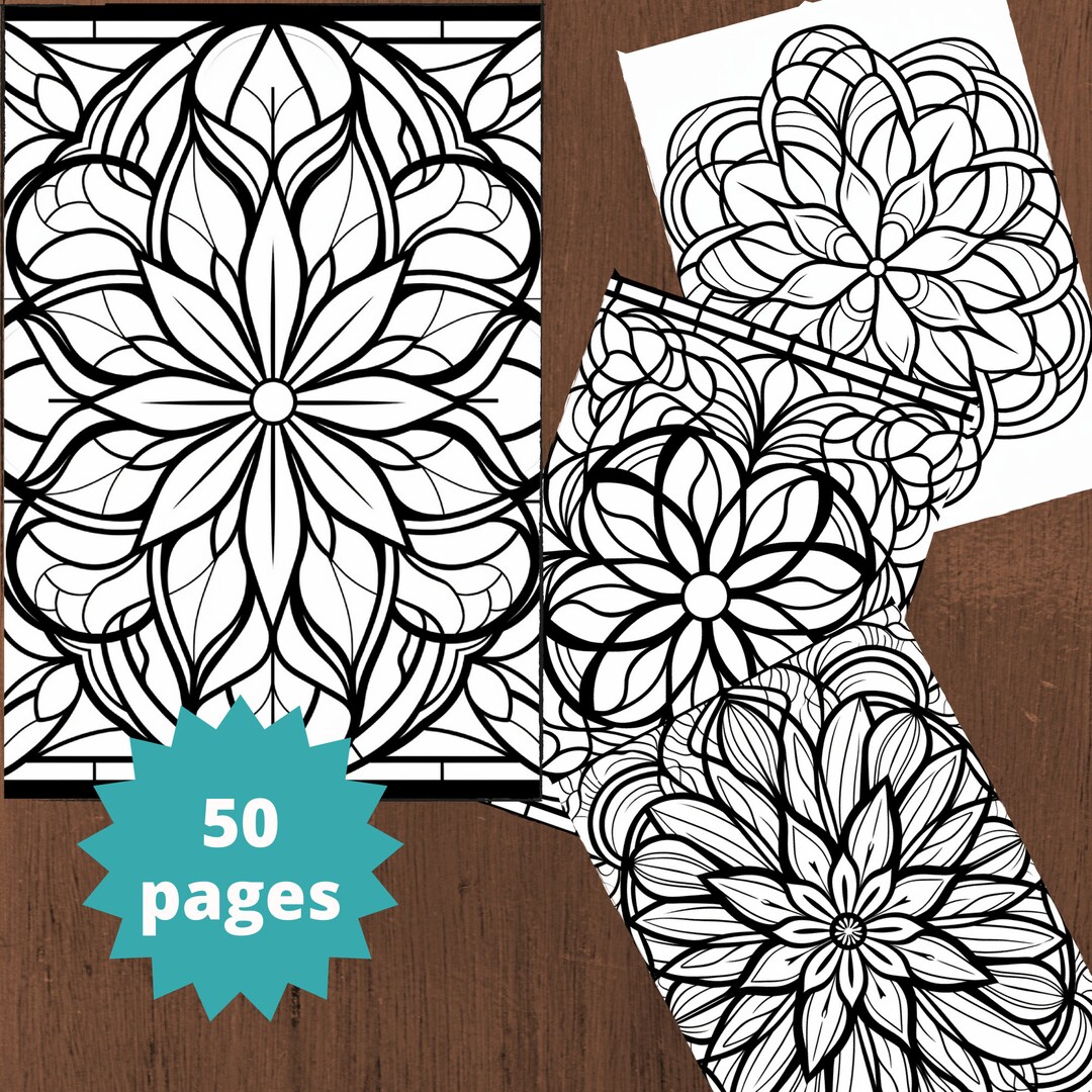 Stained Glass Mandala Coloring Pages, Printable PDF, Instant Download ...