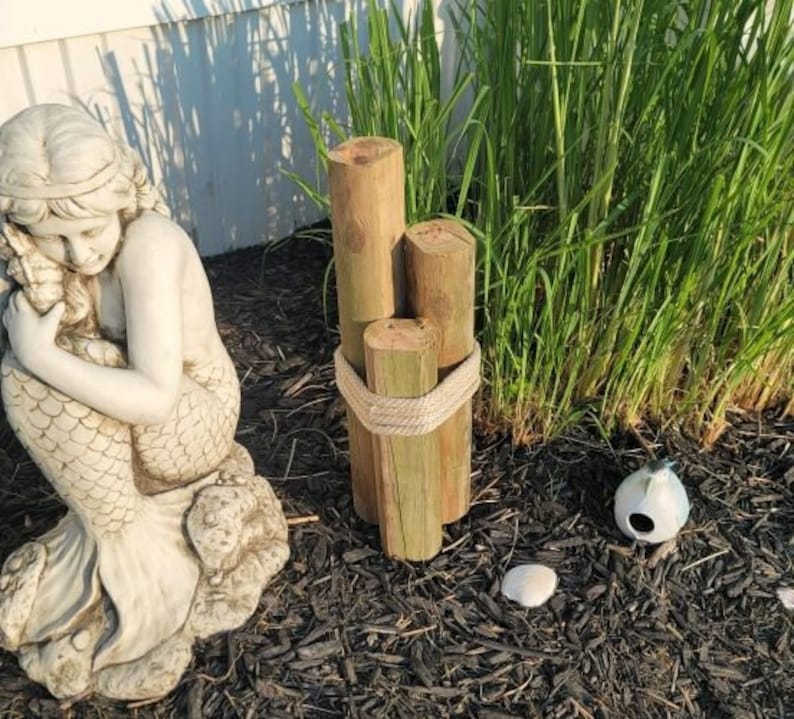 NAUTICAL SOLID Wood Jetty Logs Rope Posts Handmade Beach Shore Decor ...
