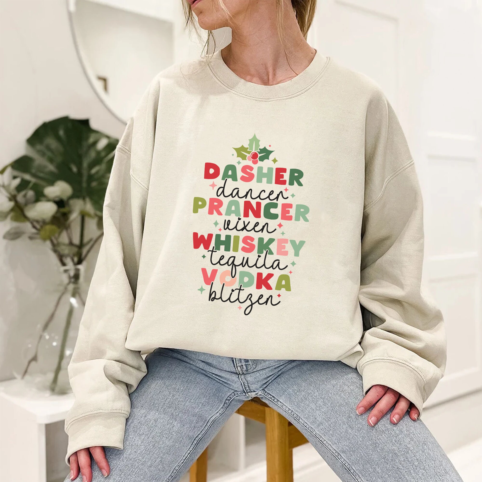 Reindeer Names Drinking Sweatshirt | Dasher, Dancer, Prancer, Vixen ...