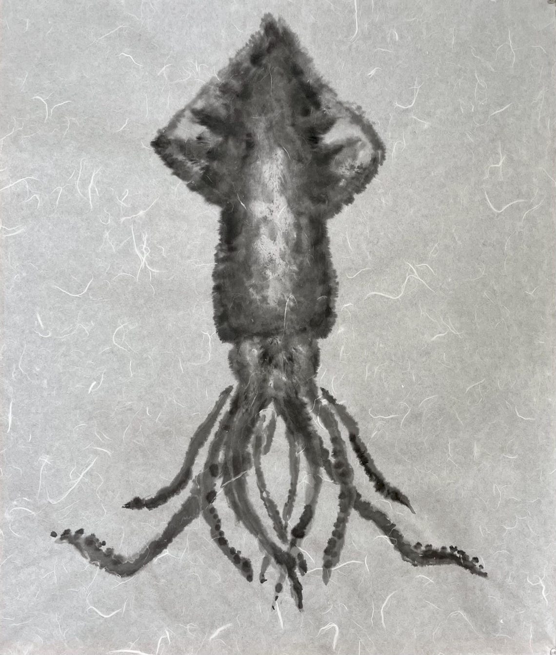 Ink Blot Squids - SET OF TWO - Sumi Ink Original on Mulberry Paper -18 ...