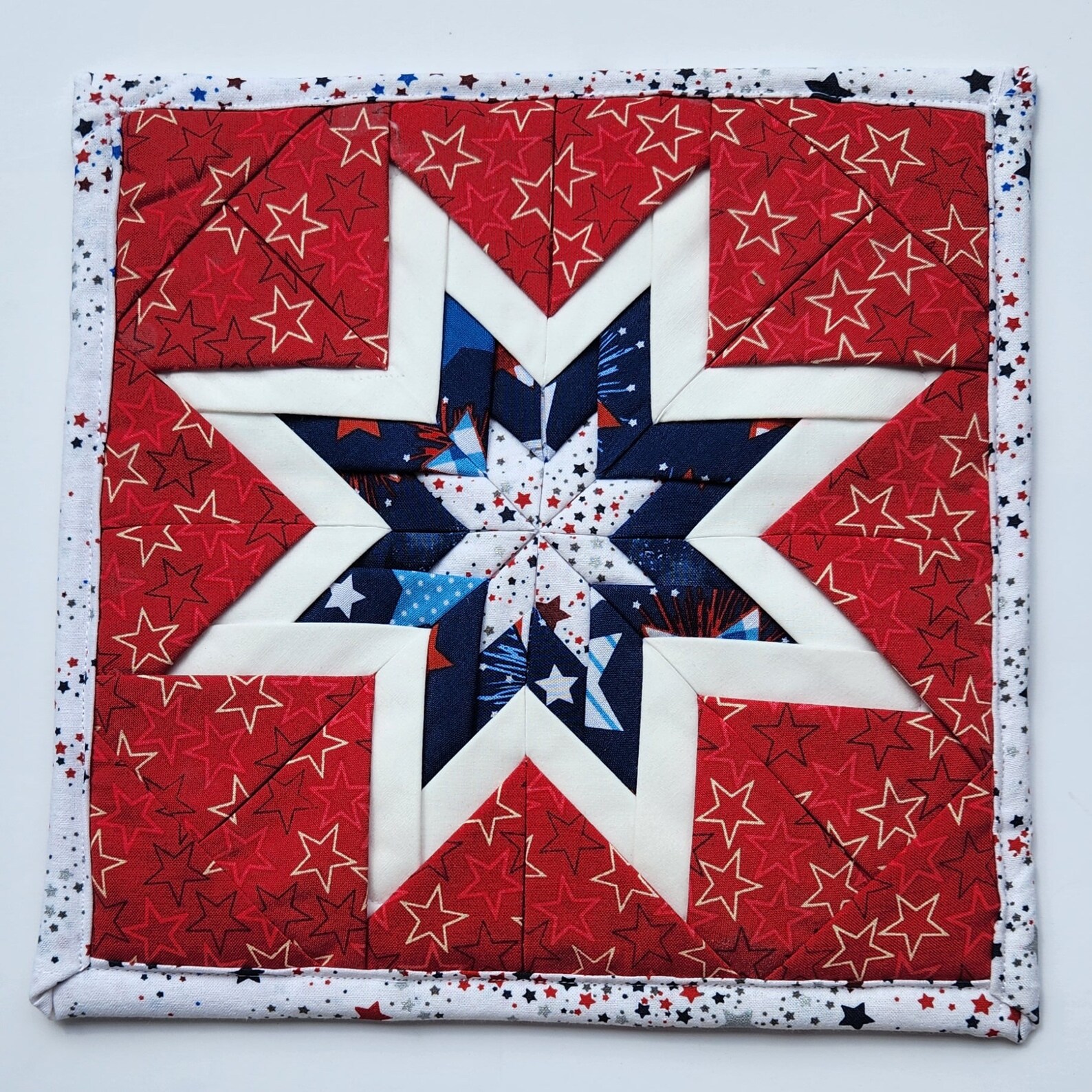 Handcrafted Patriotic Folded Star Hot Pad, Quilted Cotton Trivets, Kitchen Table Decor, Unique ...