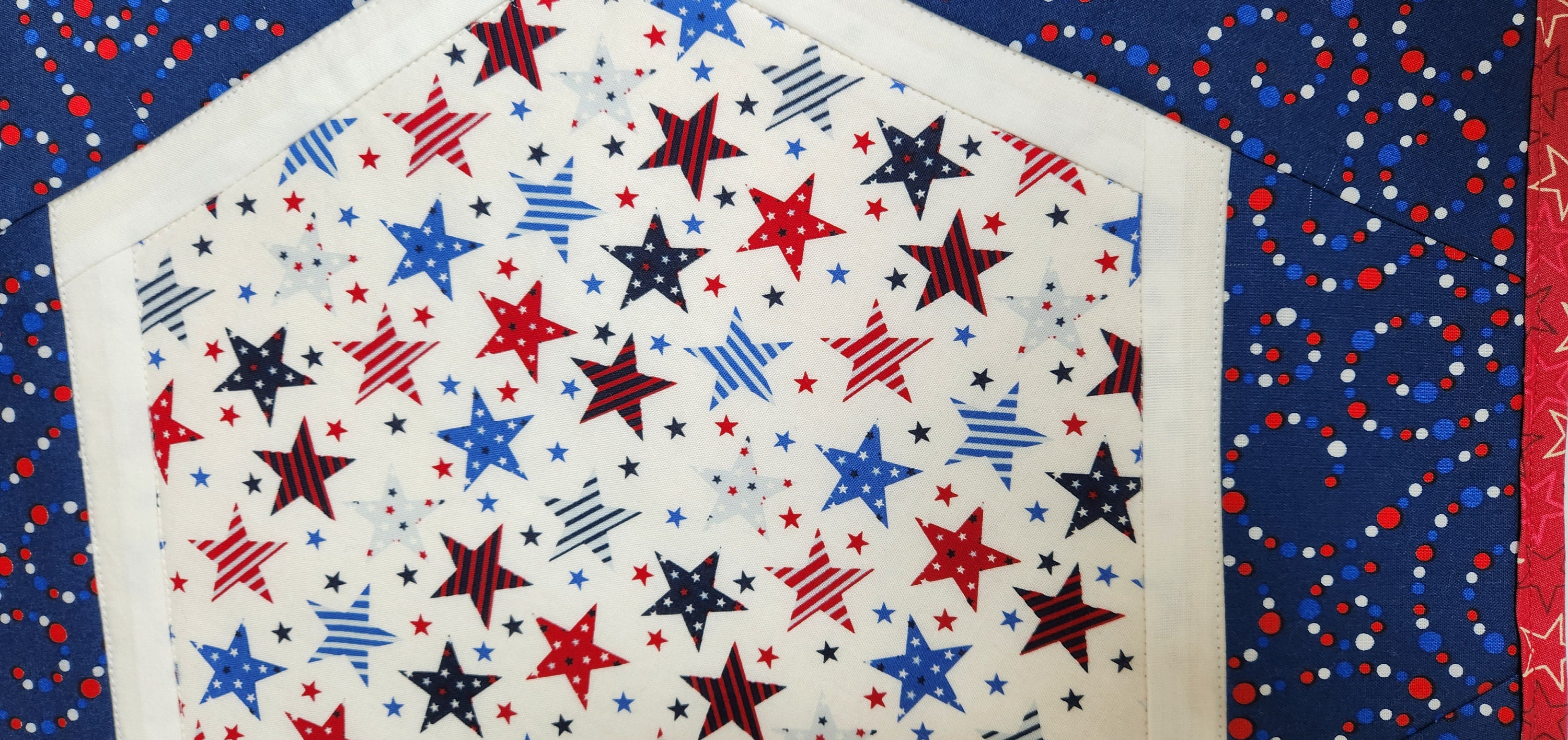Handcrafted Red White Blue Octagon Table Topper Patriotic Quilted ...