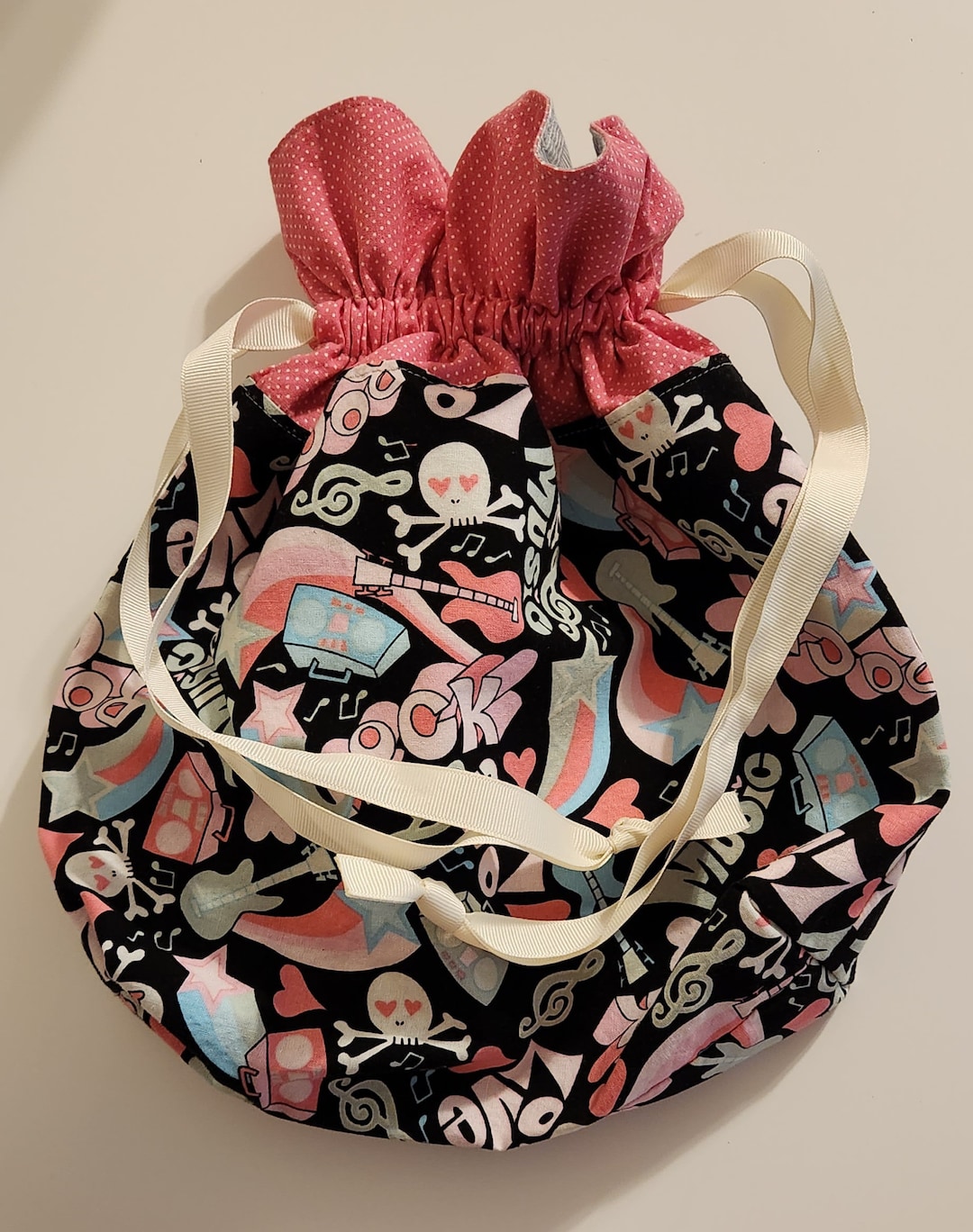 Pink and Black Rock and Roll Themed Drawstring Bag - Etsy