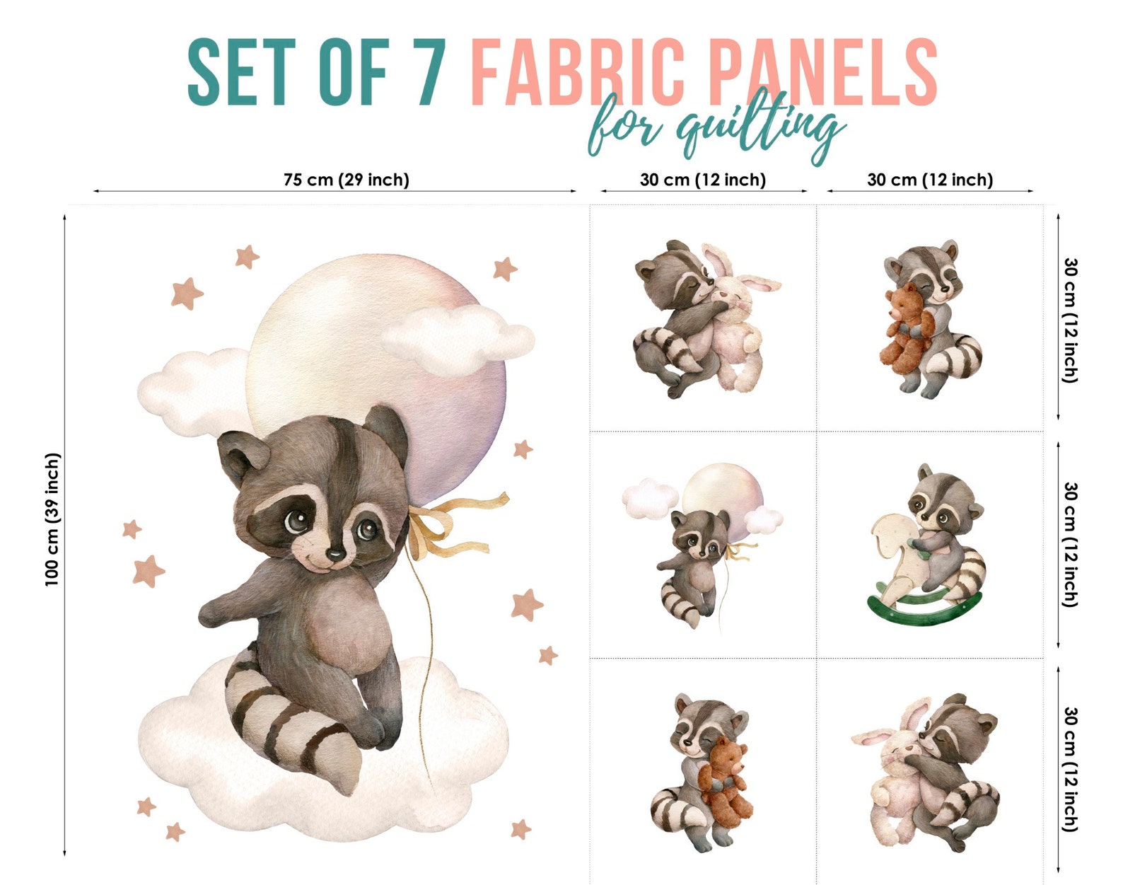 Cute Baby Raccoon Set of 7 Fabric Panels Quilting Fabric - Etsy