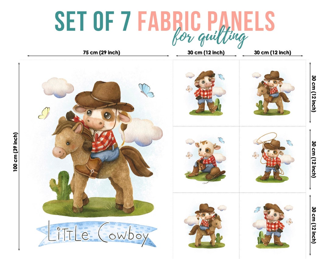 Little Cowboy Cotton Fabric Panels: Quilting & Sewing Set - Etsy