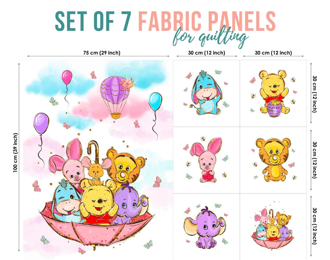 Pink Winnie the Pooh Cotton Fabric Panel – Baby Quilting Fabric for ...