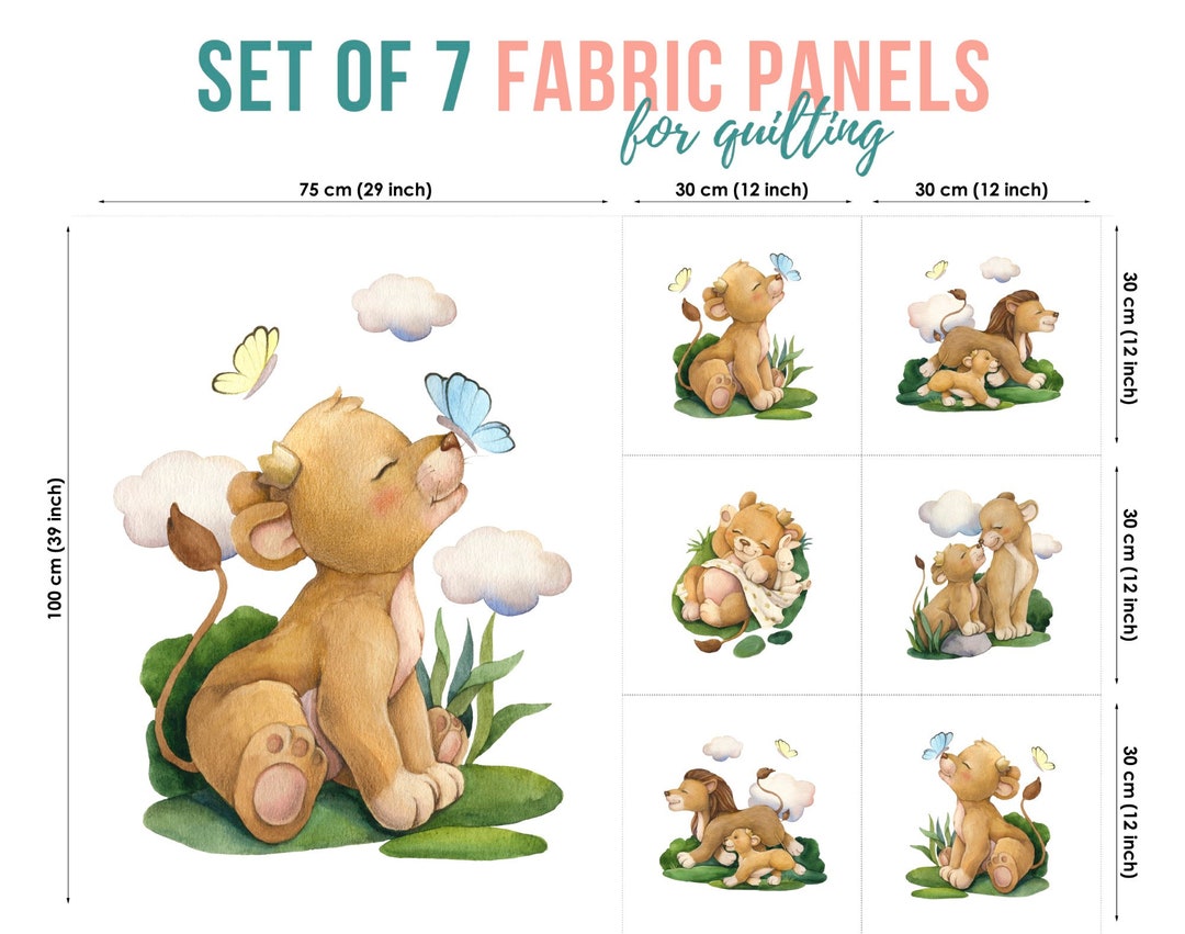 Cute Baby Lion Cotton Fabric Panels, Quilting Fabric Set, Cotton Panel ...