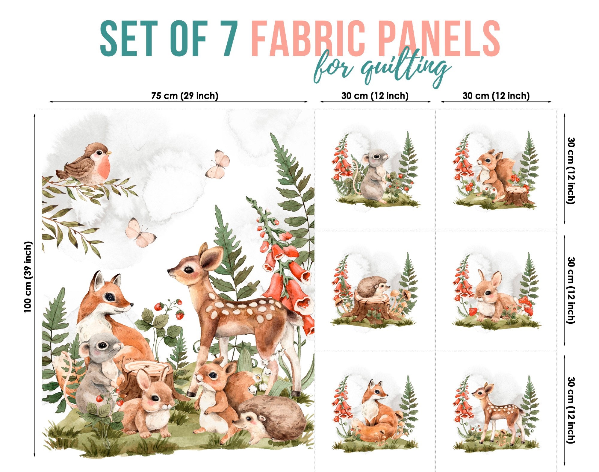 Woodland Animals Fabric Panel for Quilting, Baby Fabric Panel, Cotton ...