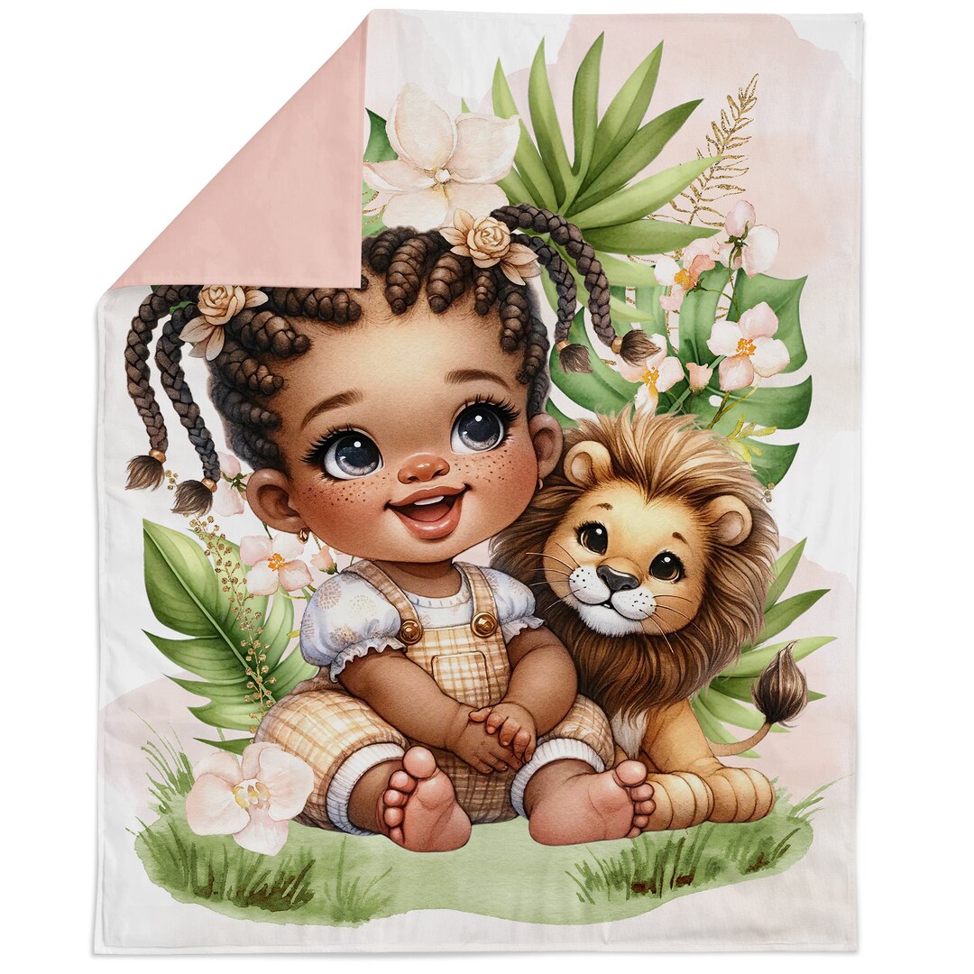 Adorable Baby Girl and Lion Quilting Panel - Cotton Fabric for Baby ...