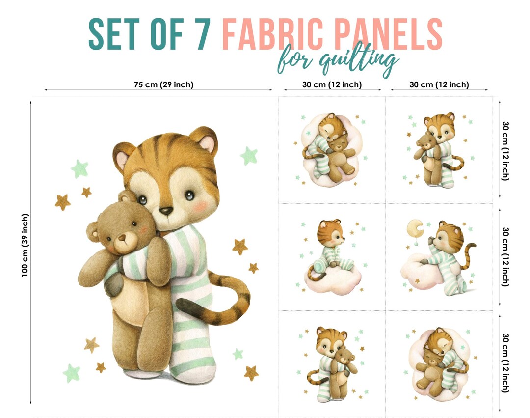 Süße Baby Tiger Baumwollstoff-Panels, Quiltstoff-Set, Baumwoll-Panel-Set, Baby-Stoff für ...