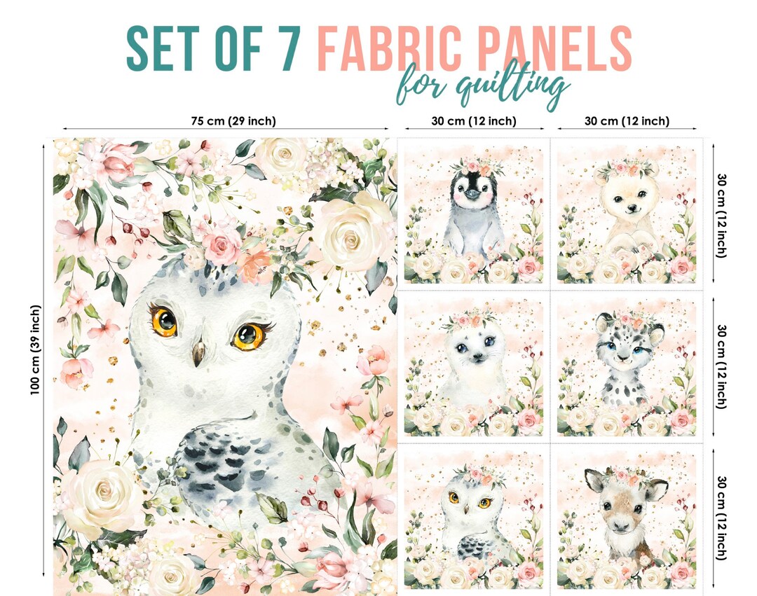 Winter Animals Cotton Fabric Panels, Snowy Owl Fabric Panels, Baby ...