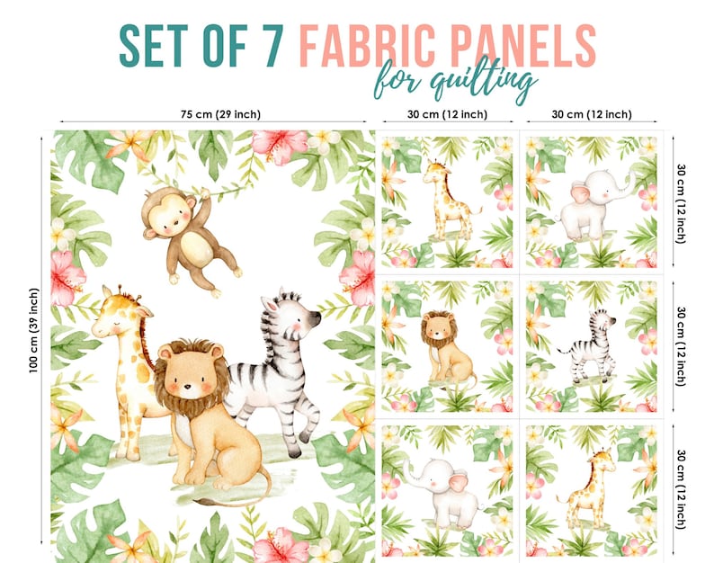 Jungle Safari Set of 7 Fabric Panels Quilting Fabric Set - Etsy