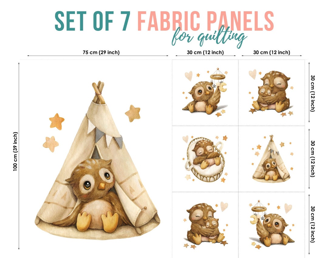 Cute Baby Owl Cotton Fabric Panels, Cotton Fabric Panels, Baby Fabric ...