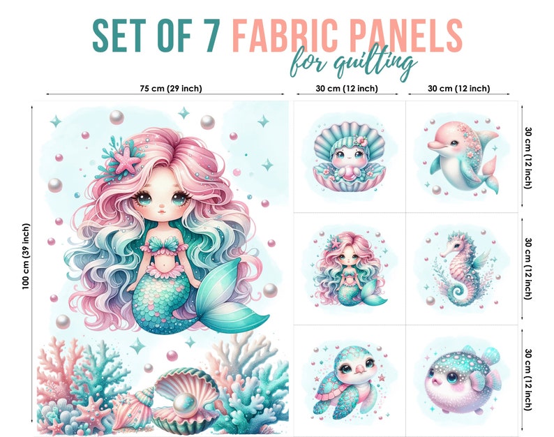 Mermaid Cotton Fabric Panel for Quilting & Sewing Projects - Etsy